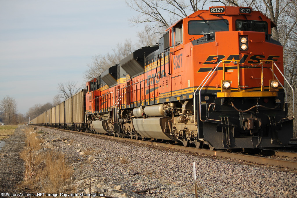 BNSF 9327 leads a coal load sb at mp 86.